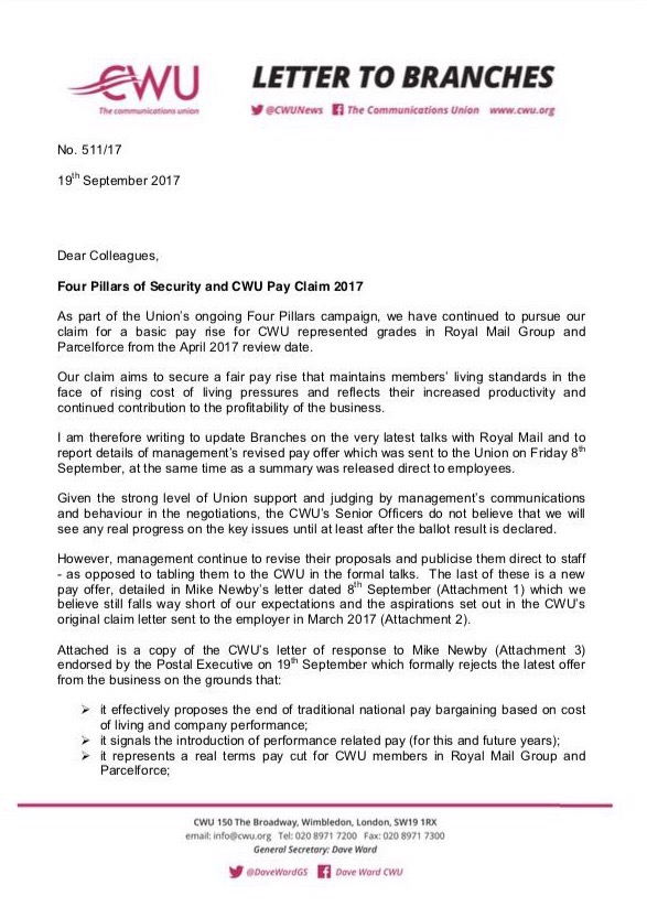 Four Pillars Update from DGSP Terry Pullinger – CWU Eastern No5 Branch